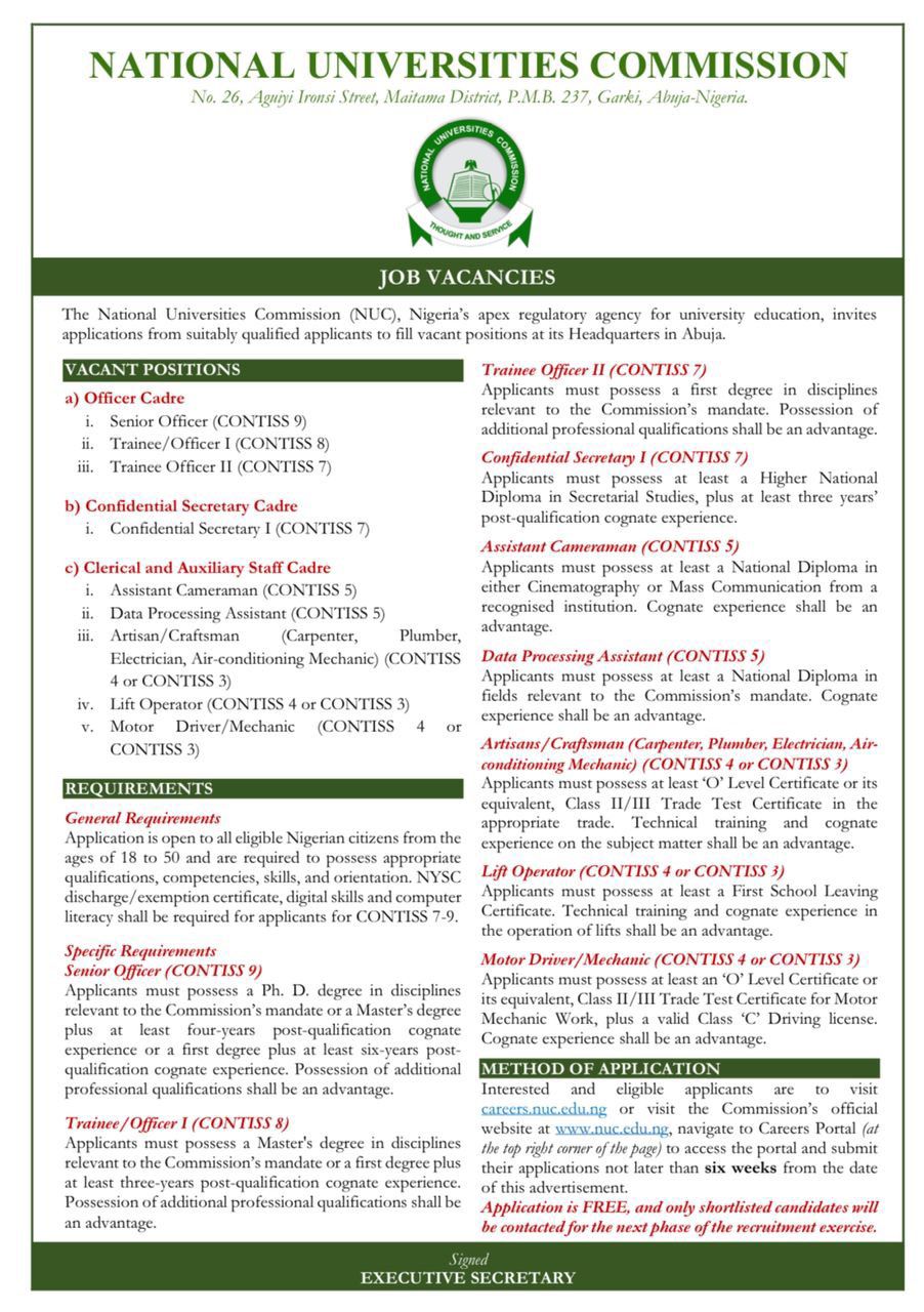 NUC Recruitment Form 2025 is Out | How to Apply, Requirements & Portal ...