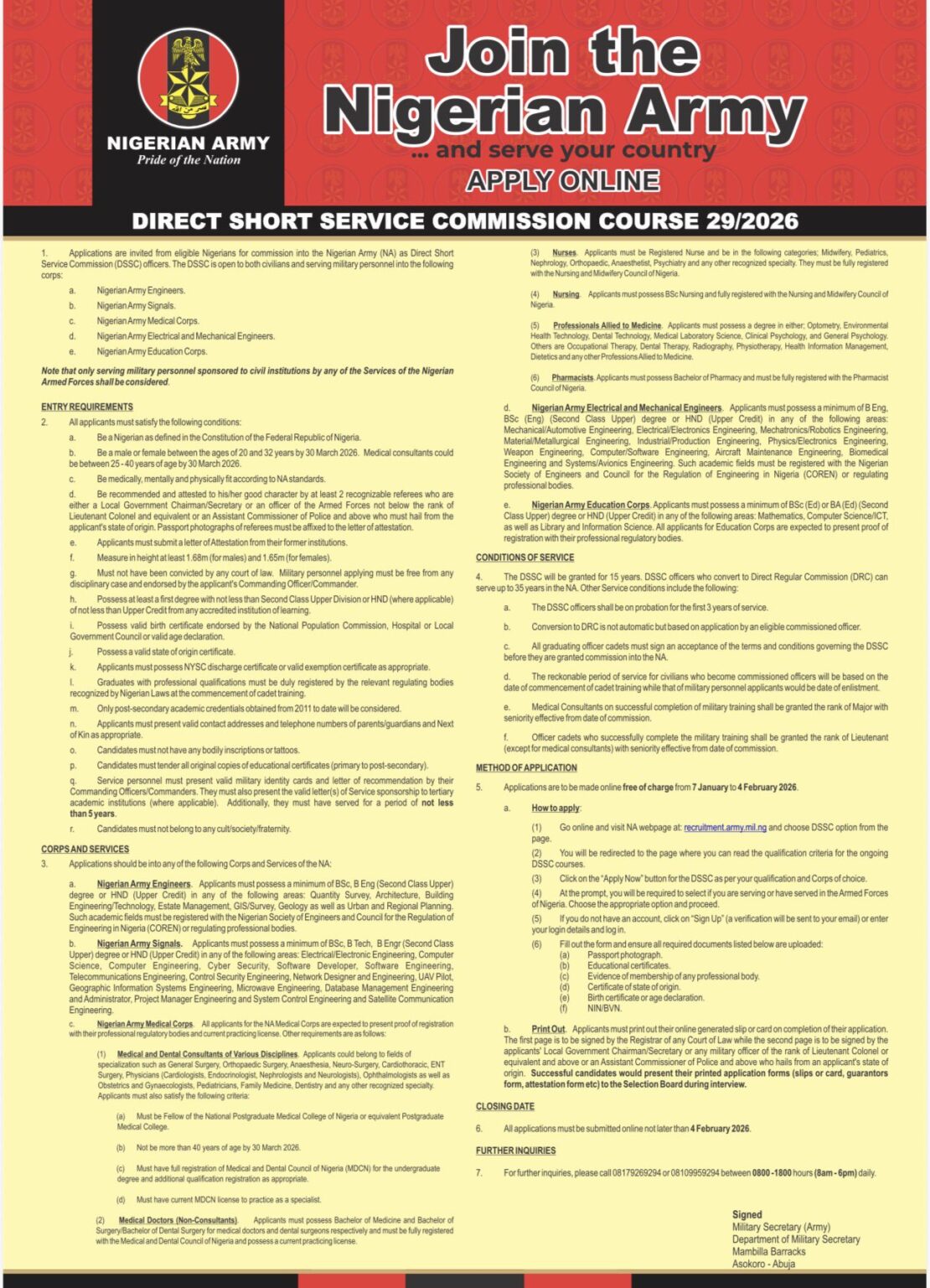 Nigerian Army DSSC Recruitment Form 2026 Is Out, See How To Apply For ...