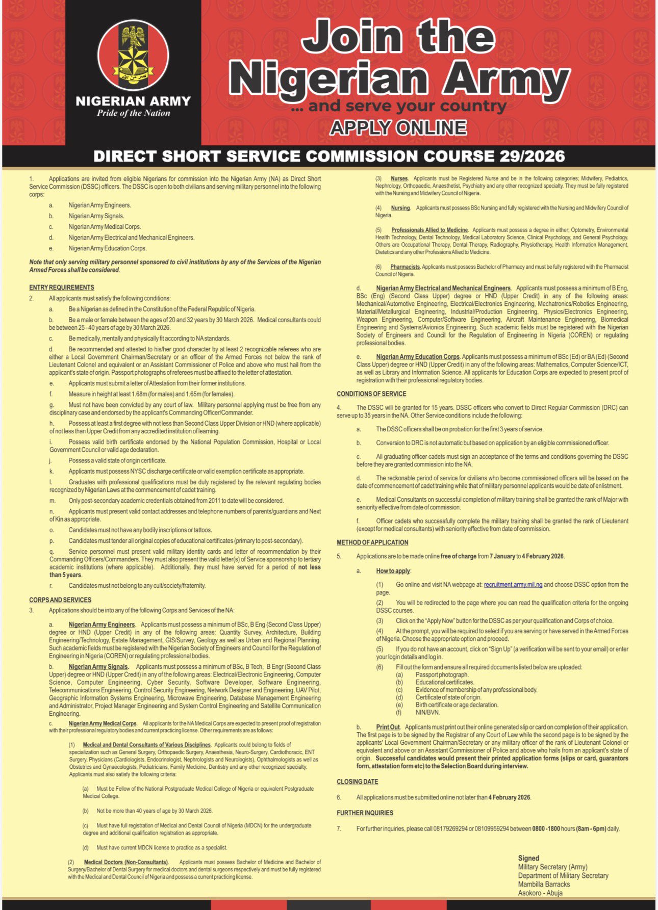 Nigerian Army DSSC Recruitment Form 2026 is out, See How to Apply for ...